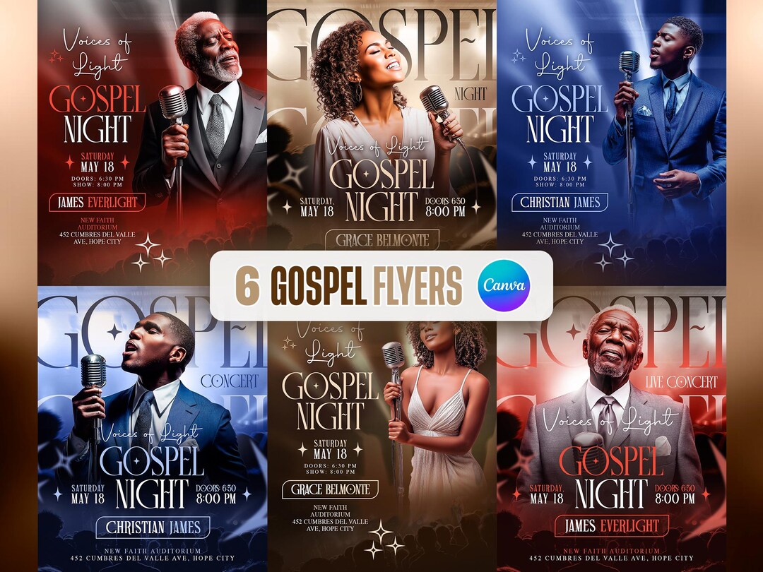 6 Gospel Church Flyers Bundle: Church Live Concert, Music Event ...