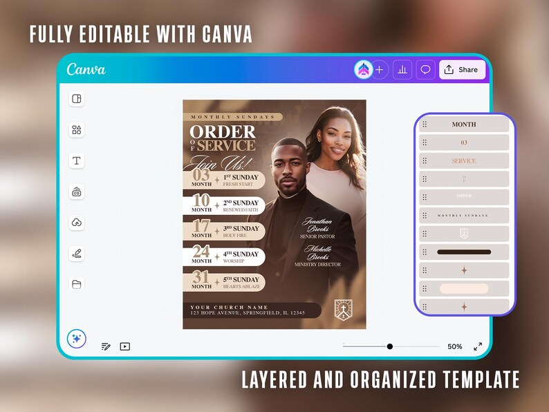 Church Order of Service Flyer Template: Church Schedule Program, Weekly ...