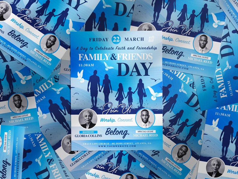 Editable Family and Friends Day Church Blue Flyer: Friendship ...