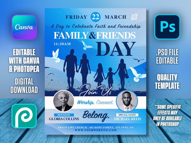 Editable Family and Friends Day Church Blue Flyer: Friendship ...