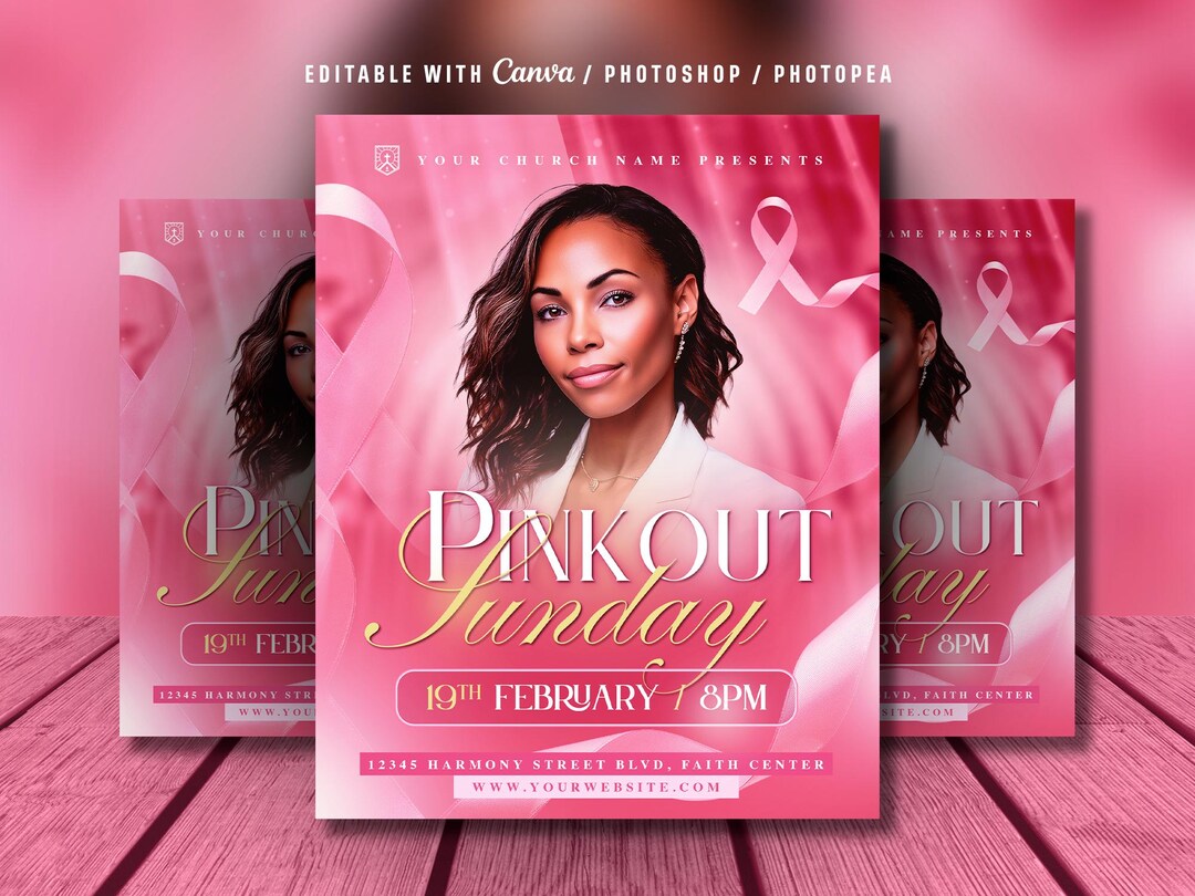 Pink Sunday Church Flyer Template: Breast Cancer Awareness Service ...