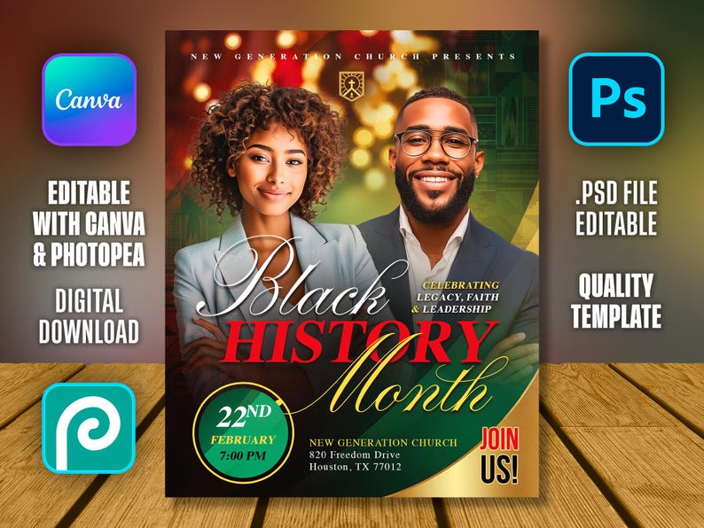Black History Month Flyer Template: Celebration Event, Church Service ...