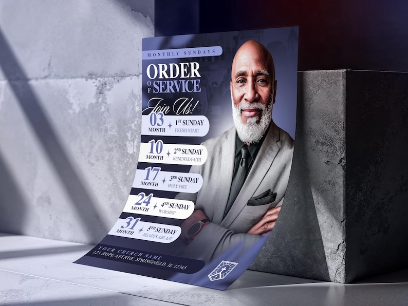 Church Events Planners Flyer Template: Order of Service, Monthly ...