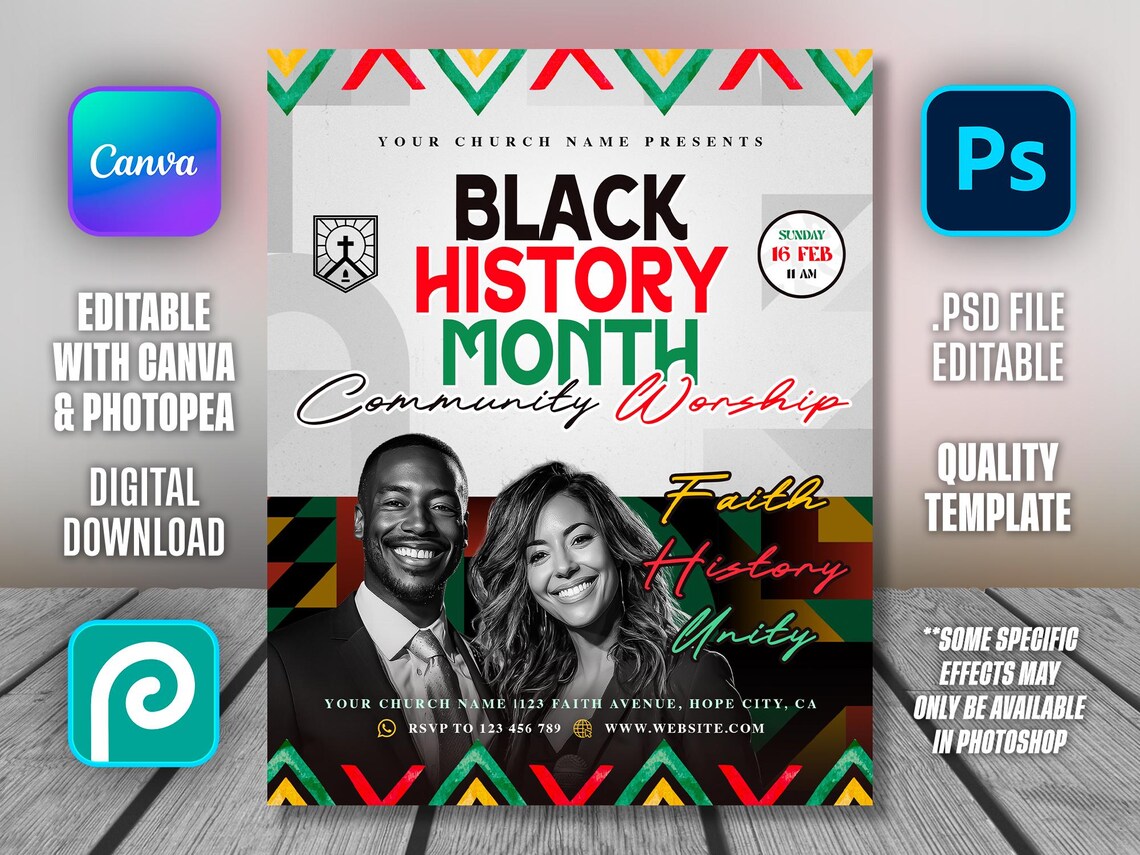 Black History Month Flyer Template: Celebration Event, Church Service ...