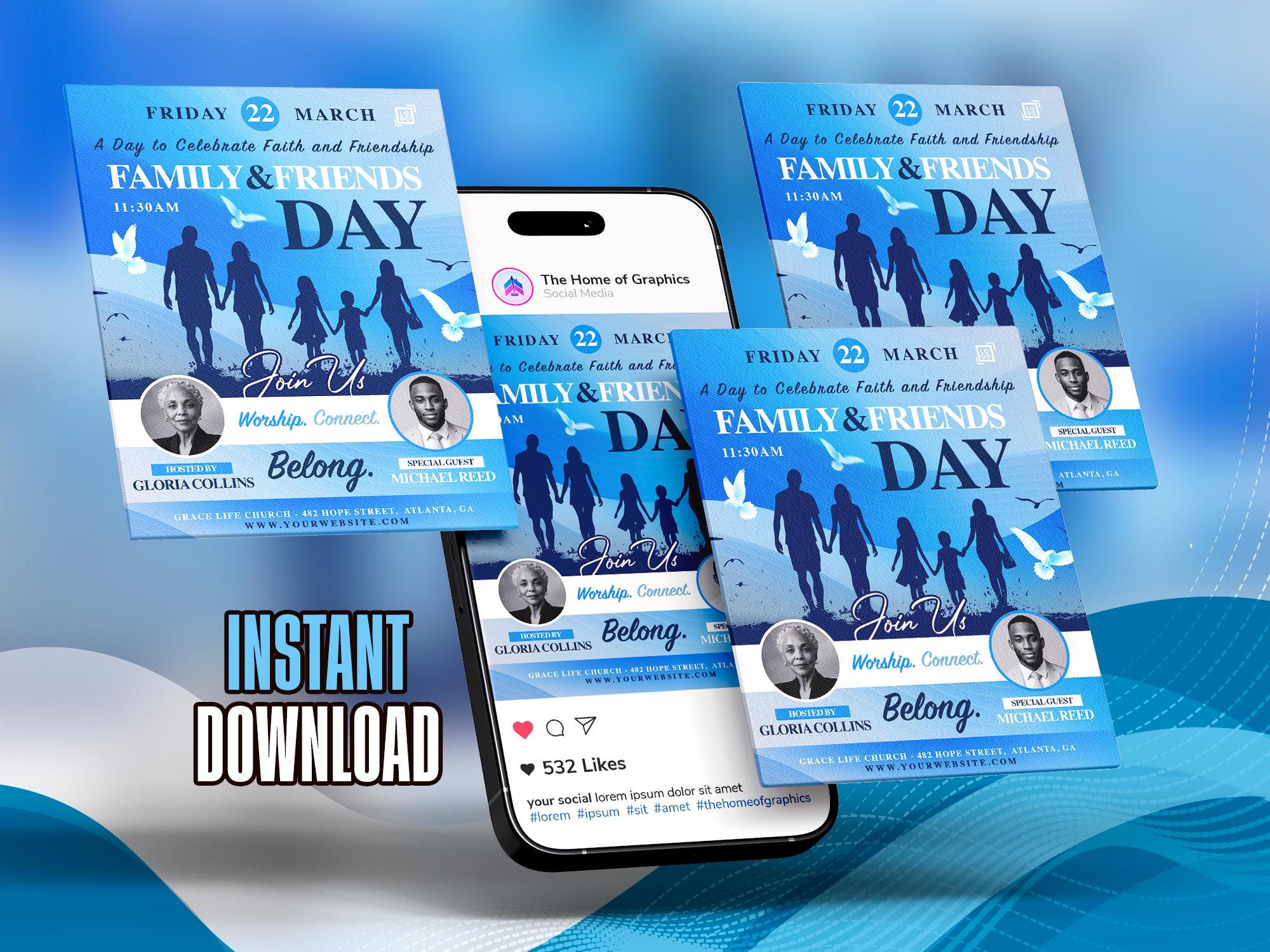 Editable Family and Friends Day Church Blue Flyer: Friendship ...