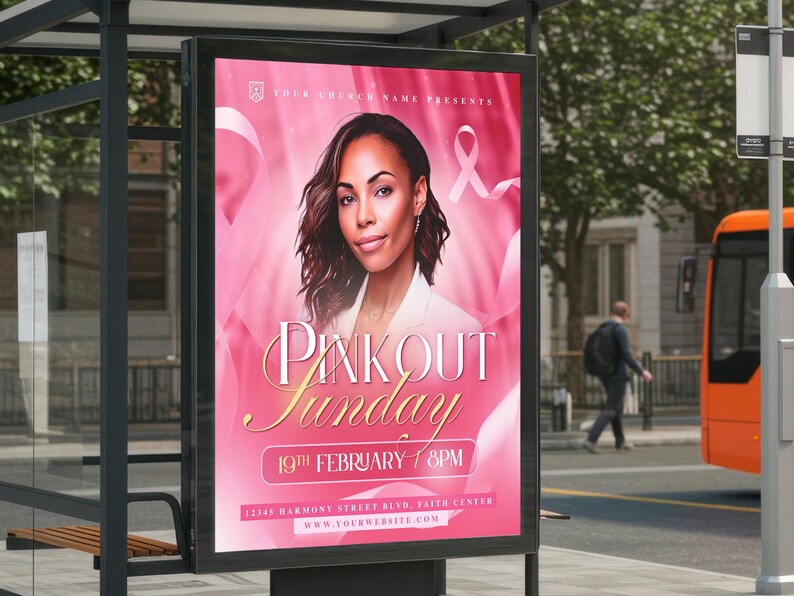 Pink Sunday Church Flyer Template: Breast Cancer Awareness Service ...