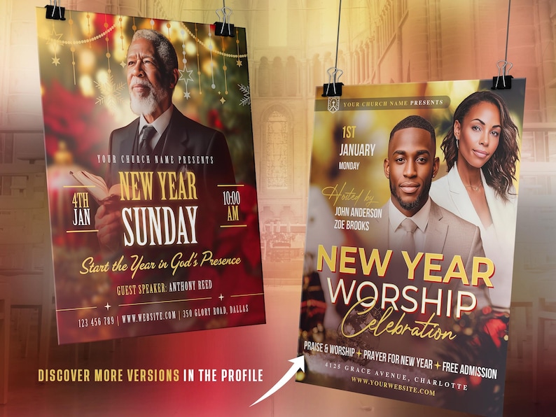 New Year Church Flyer Template: Sunday Service, Christmas, Holiday ...