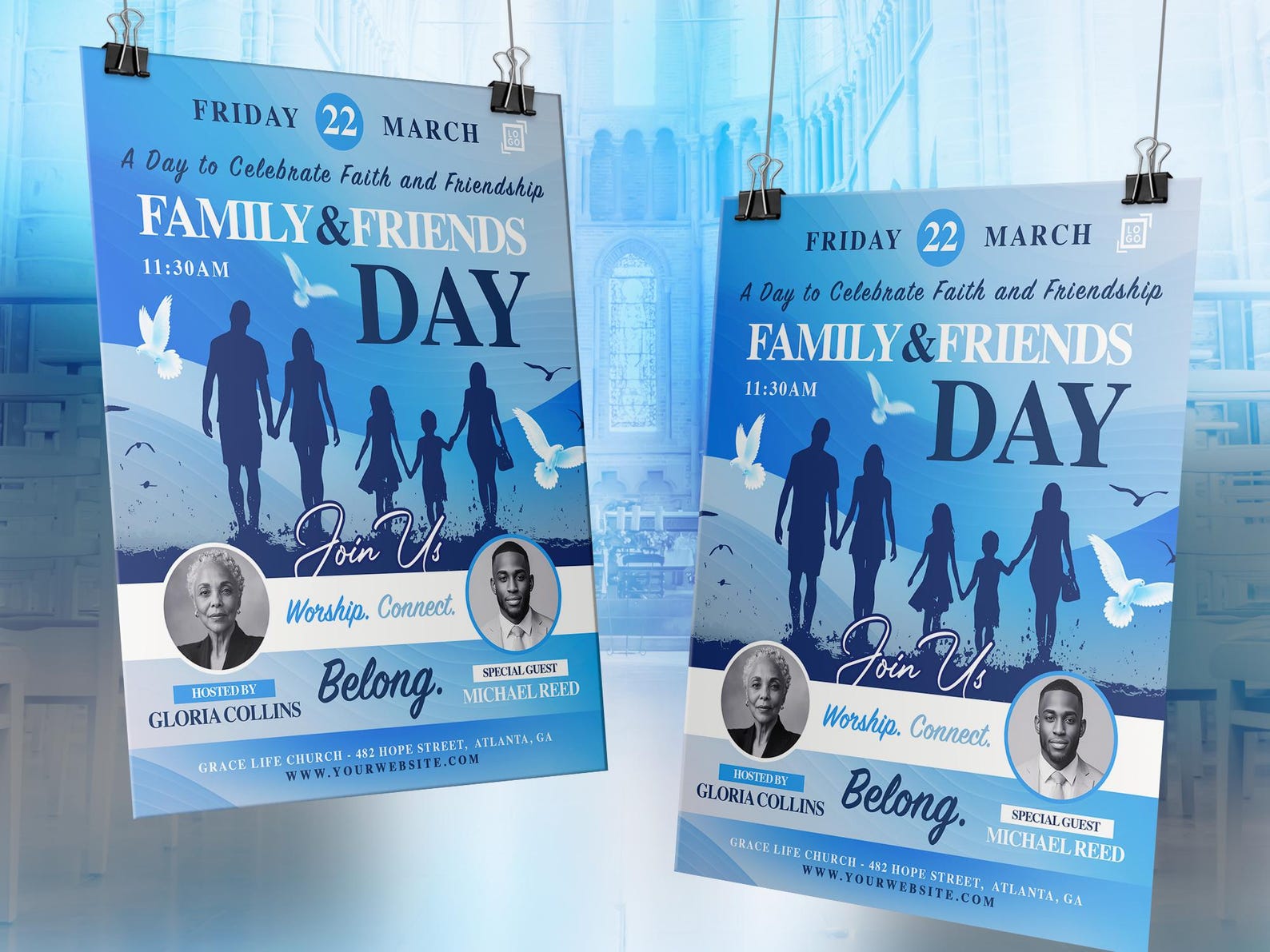 Editable Family and Friends Day Church Blue Flyer: Friendship ...