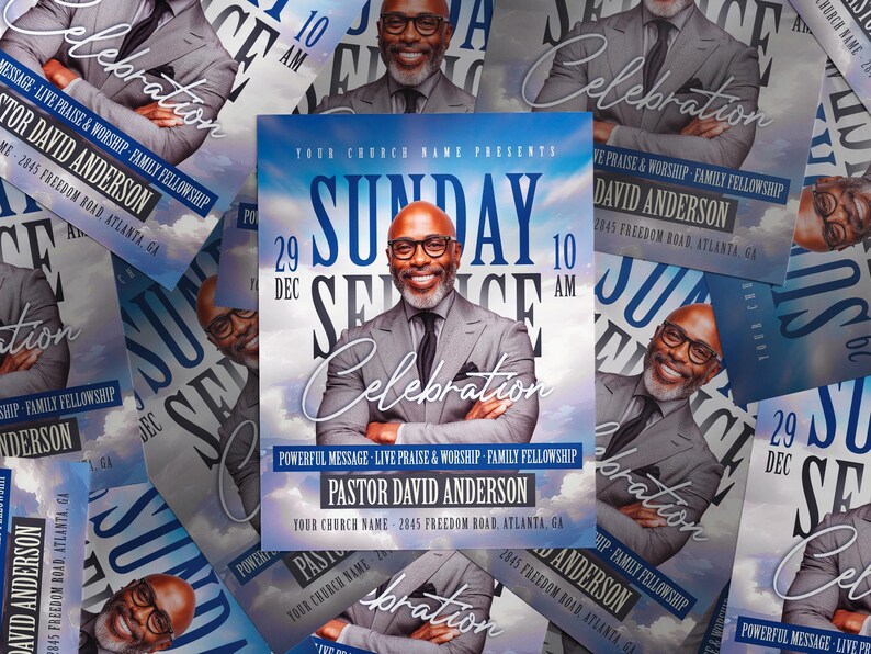 Editable Church Flyer Template: Sunday Worship, Canva & PSD (digital ...