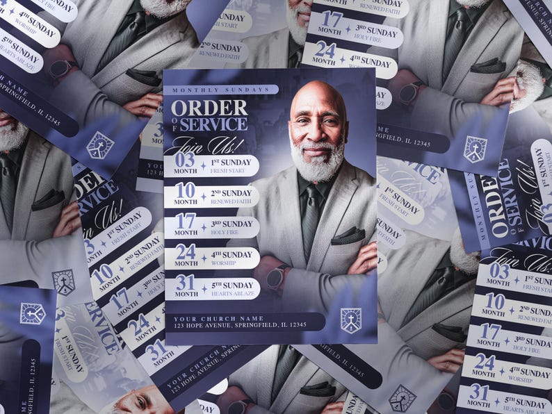 Church Events Planners Flyer Template: Order of Service, Monthly ...
