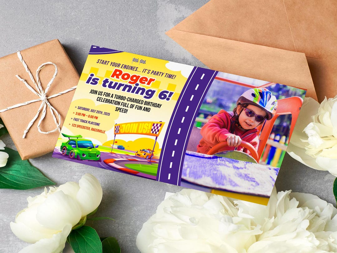 Racing Car Birthday Invitation, Photo, Editable Canva Template (digital ...