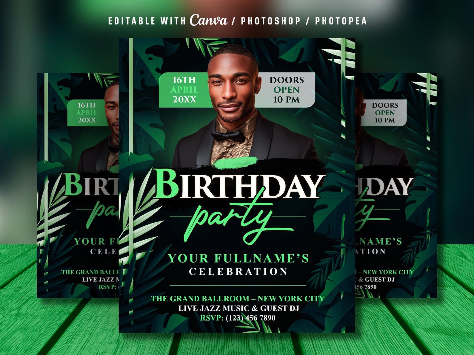 Tropical Birthday Party Flyer Template: Green Jungle Theme (canva ...
