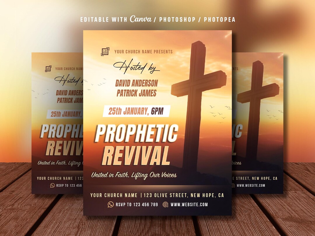 Editable Church Flyer: Prophetic Revival, Sunset Template (canva, PSD ...