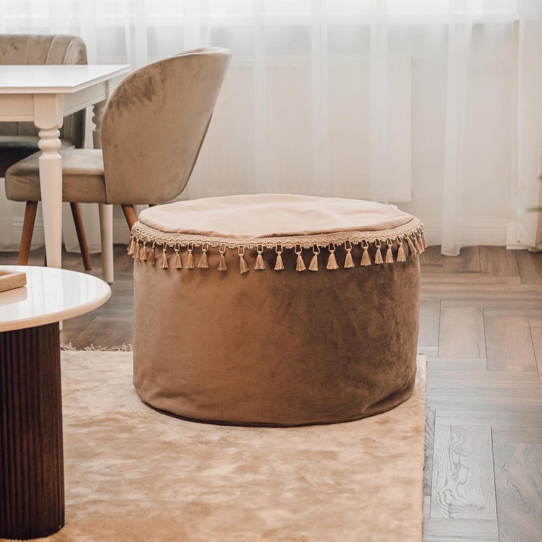 Tassel Bean Bag Chair Velour Ottoman Soft Velvet Living Room Pouf Floor ...