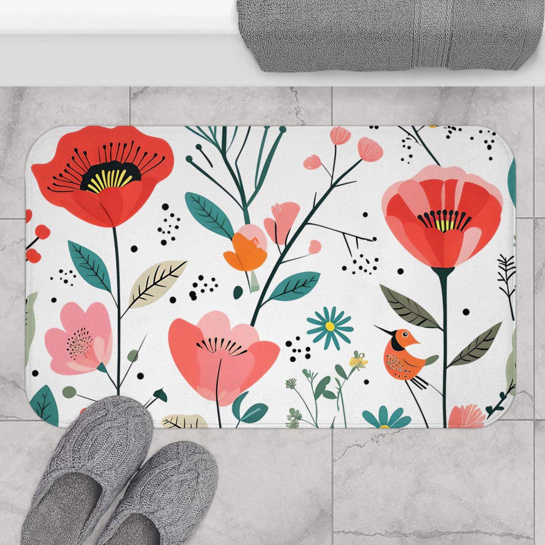 Boho Floral Bath Mat - Vibrant Colors for a Cozy Bathroom Decor, Gifts ...