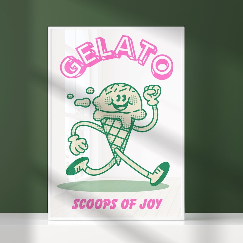 Gelato Ice Cream Digital Poster Print - Illustration, Retro Poster ...
