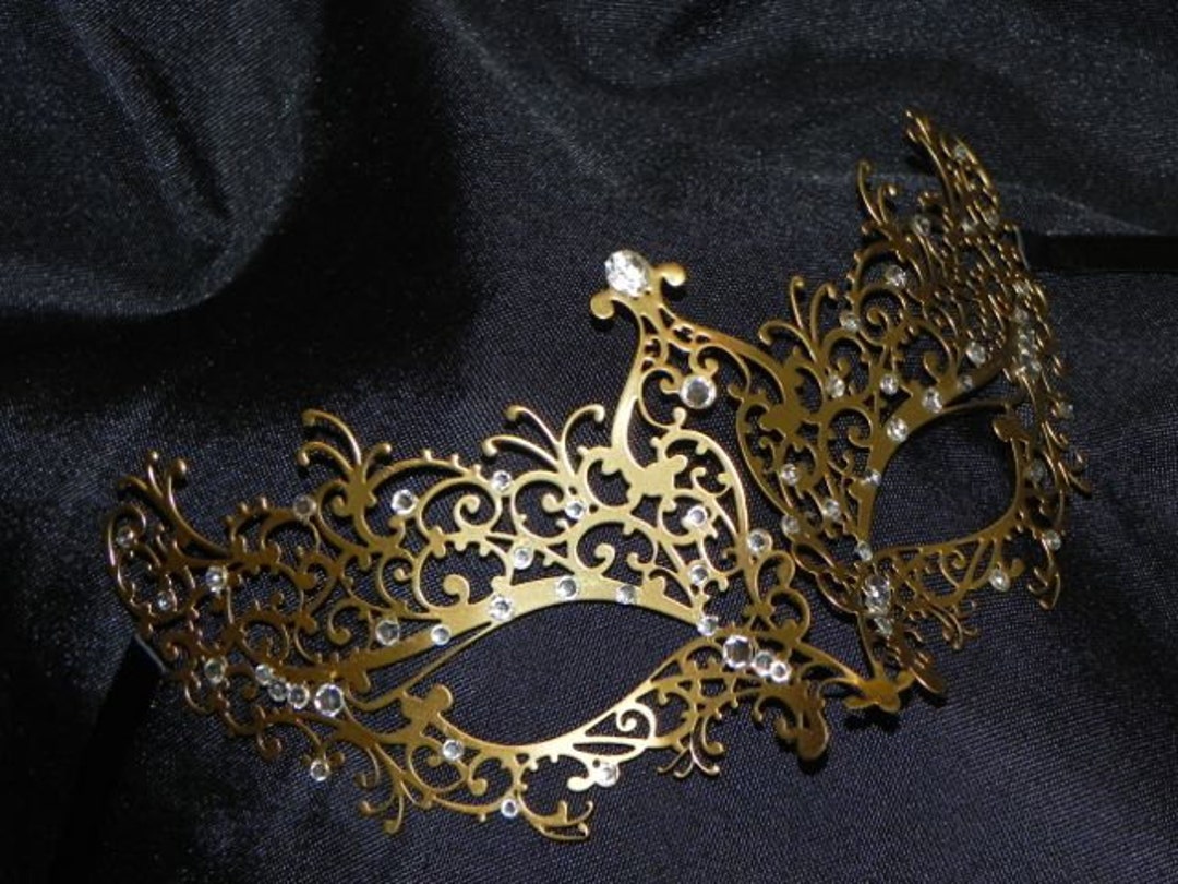 Metallic Scroll Filigree Masquerade Mask With Extra Stones Around the ...