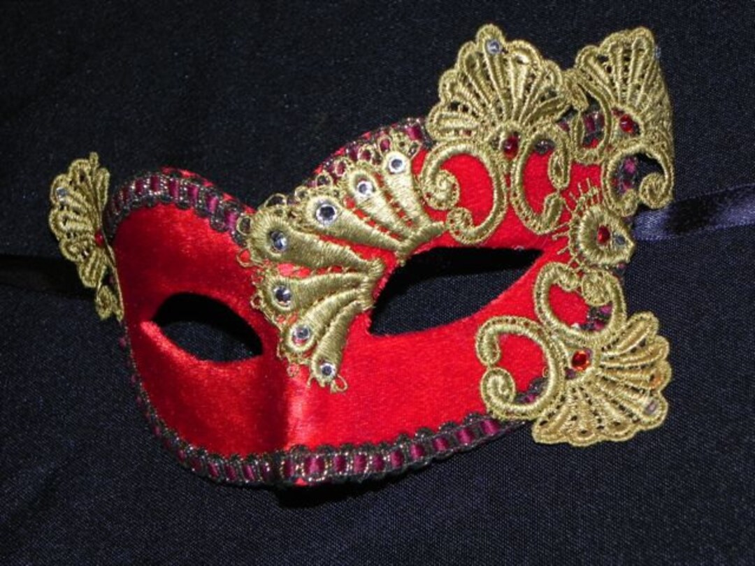 Masquerade Mask in Red and Gold With Velvet and Lace Accents - Etsy