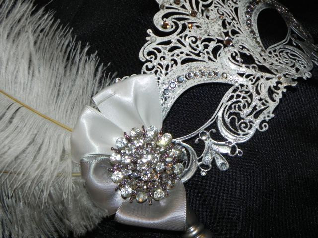 White and Silver Metallic Mask with Silver Stick Made to | Etsy