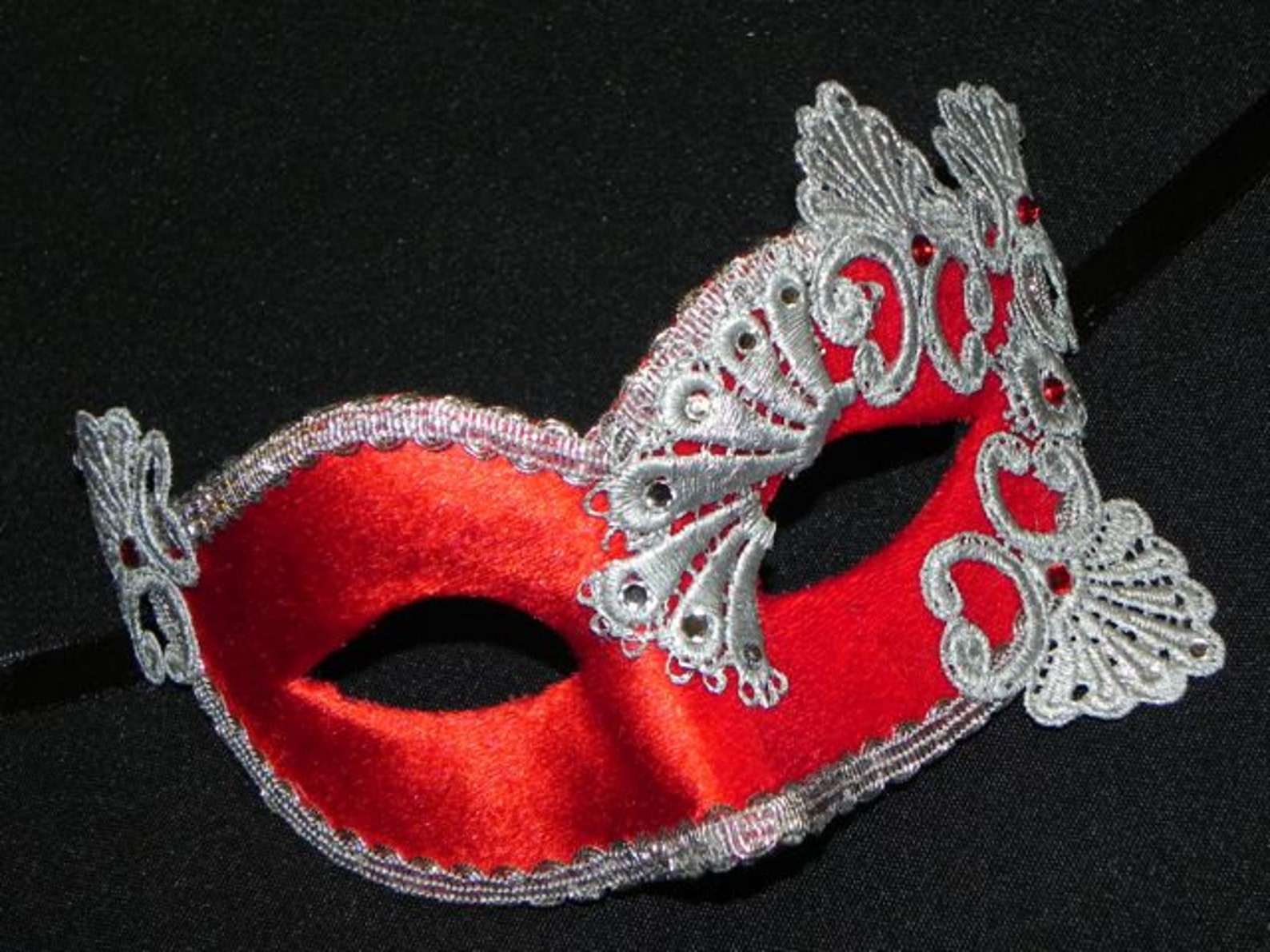 Masquerade Mask in Red and Silver With Velvet and Lace Accents - Etsy