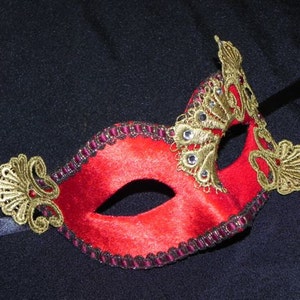 Masquerade Mask in Red and Gold With Velvet and Lace Accents - Etsy