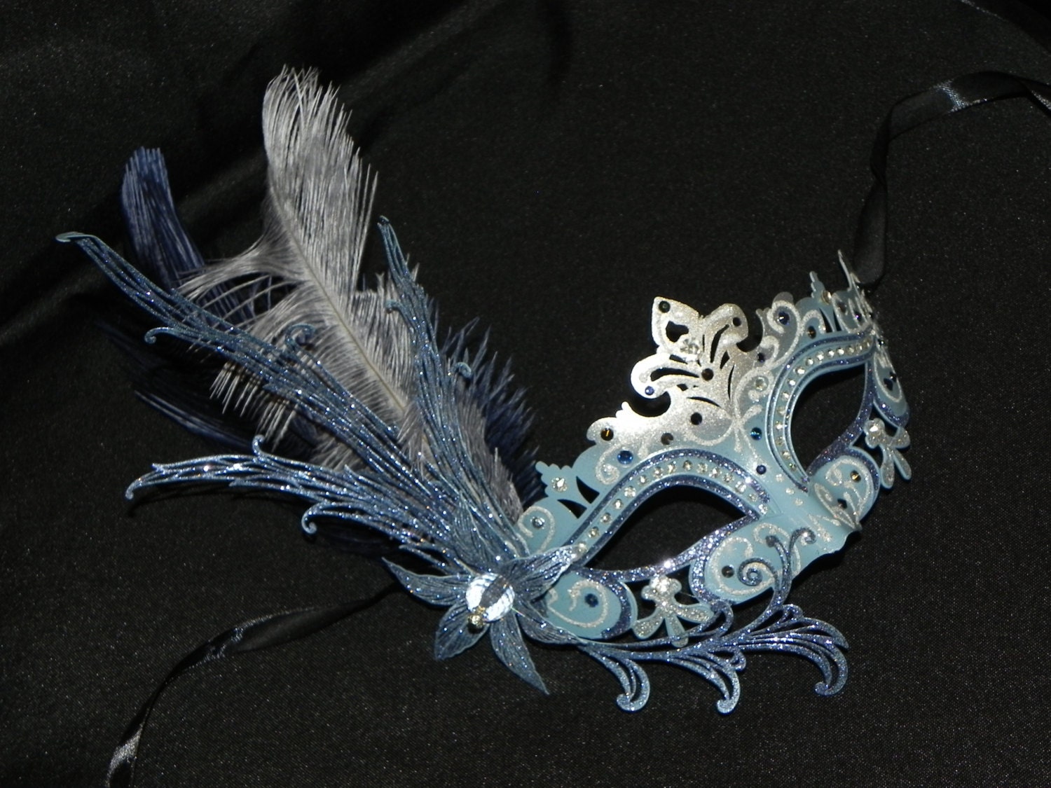 Metal Mask in Shades of Dusty Blue Gray and Silver Laser | Etsy