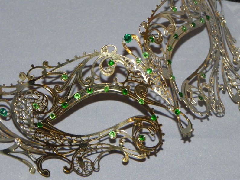 Green and Gold Metallic Filigree Masquerade Mask | Etsy