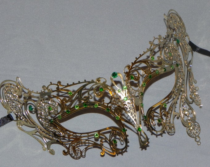 Green and Gold Metallic Filigree Masquerade Mask - Etsy
