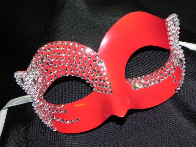 Red Mask With Rhinestone Accents | Etsy