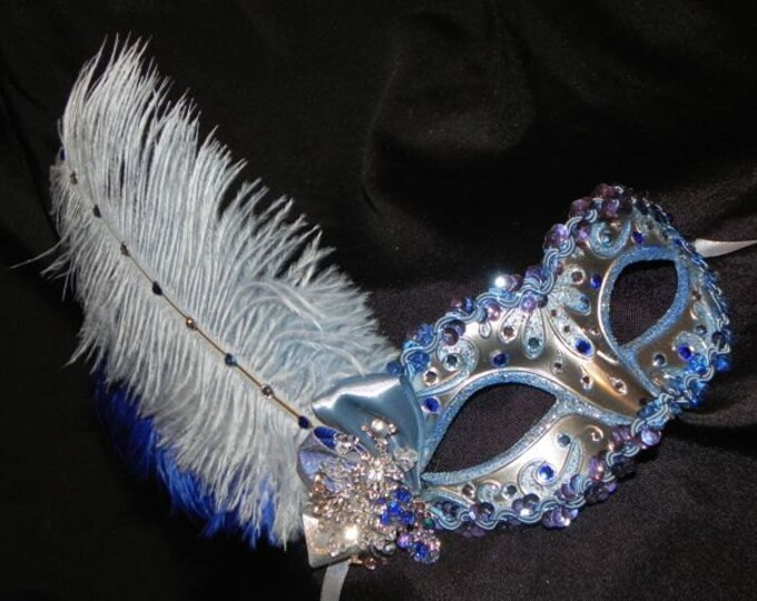 Shades Of Blue And Silver Feather Masquerade Mask Etsy