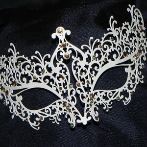 Ivory Metallic Scroll Filigree Masquerade Mask With Gold and Champagne ...