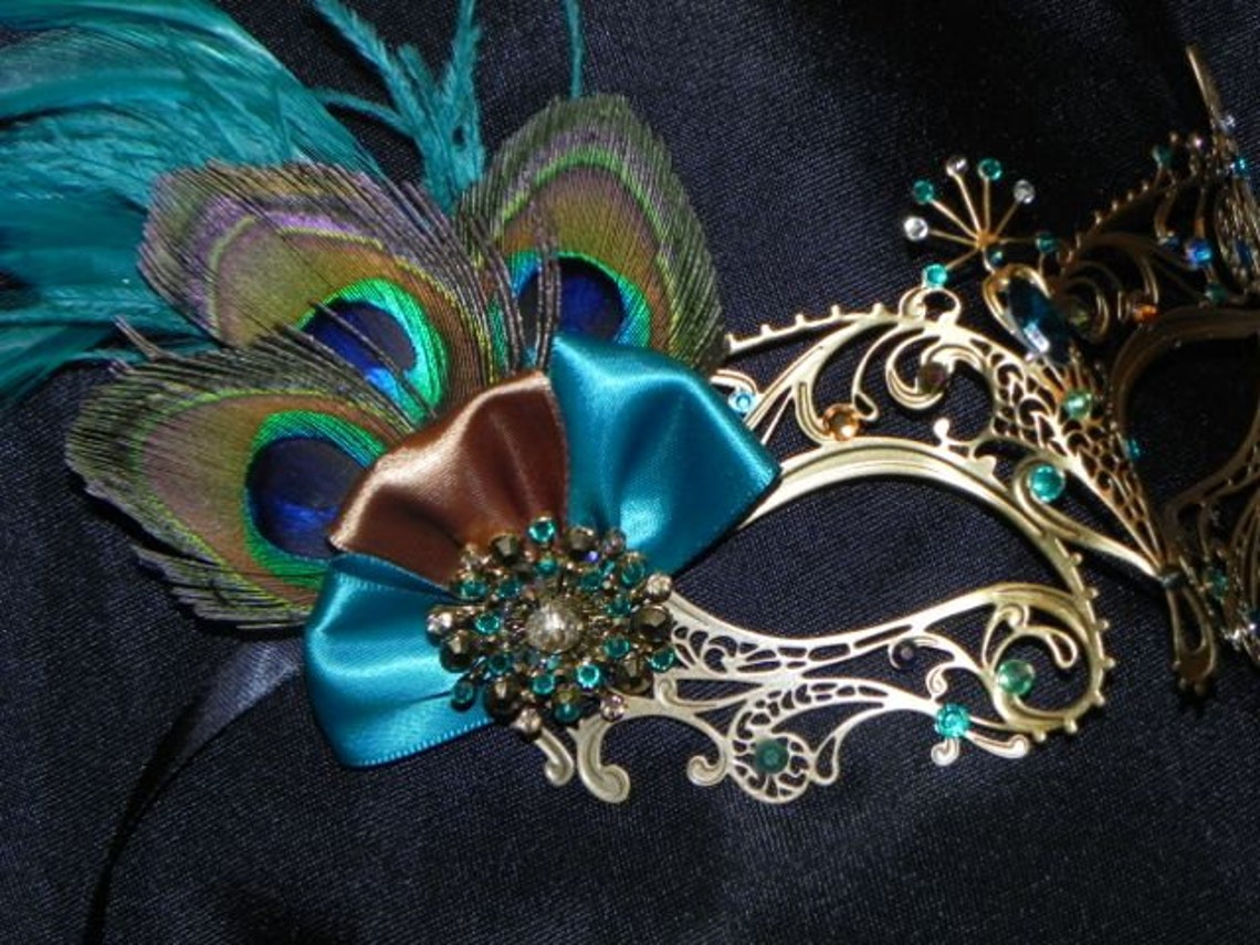 Peacock Metal Masquerade Mask with Teal and Bronze Accents | Etsy