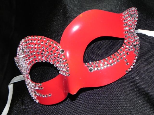 Red Mask With Rhinestone Accents | Etsy