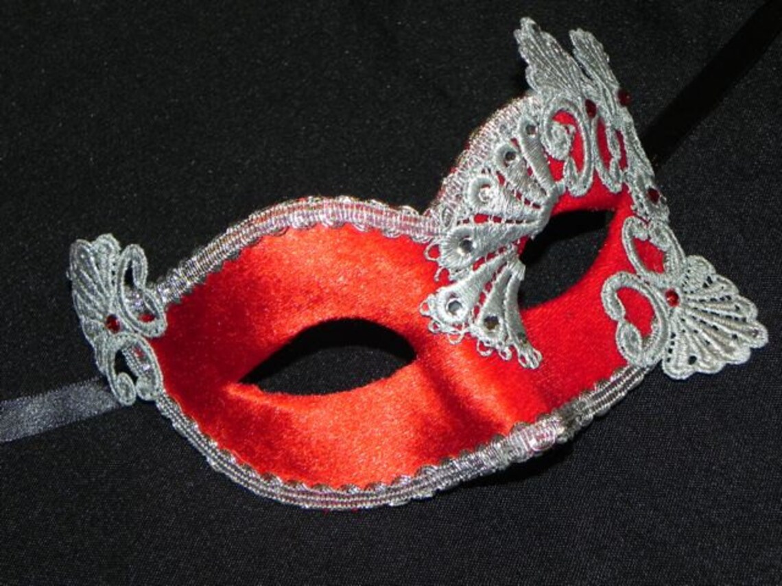 Masquerade Mask in Red and Silver With Velvet and Lace Accents - Etsy
