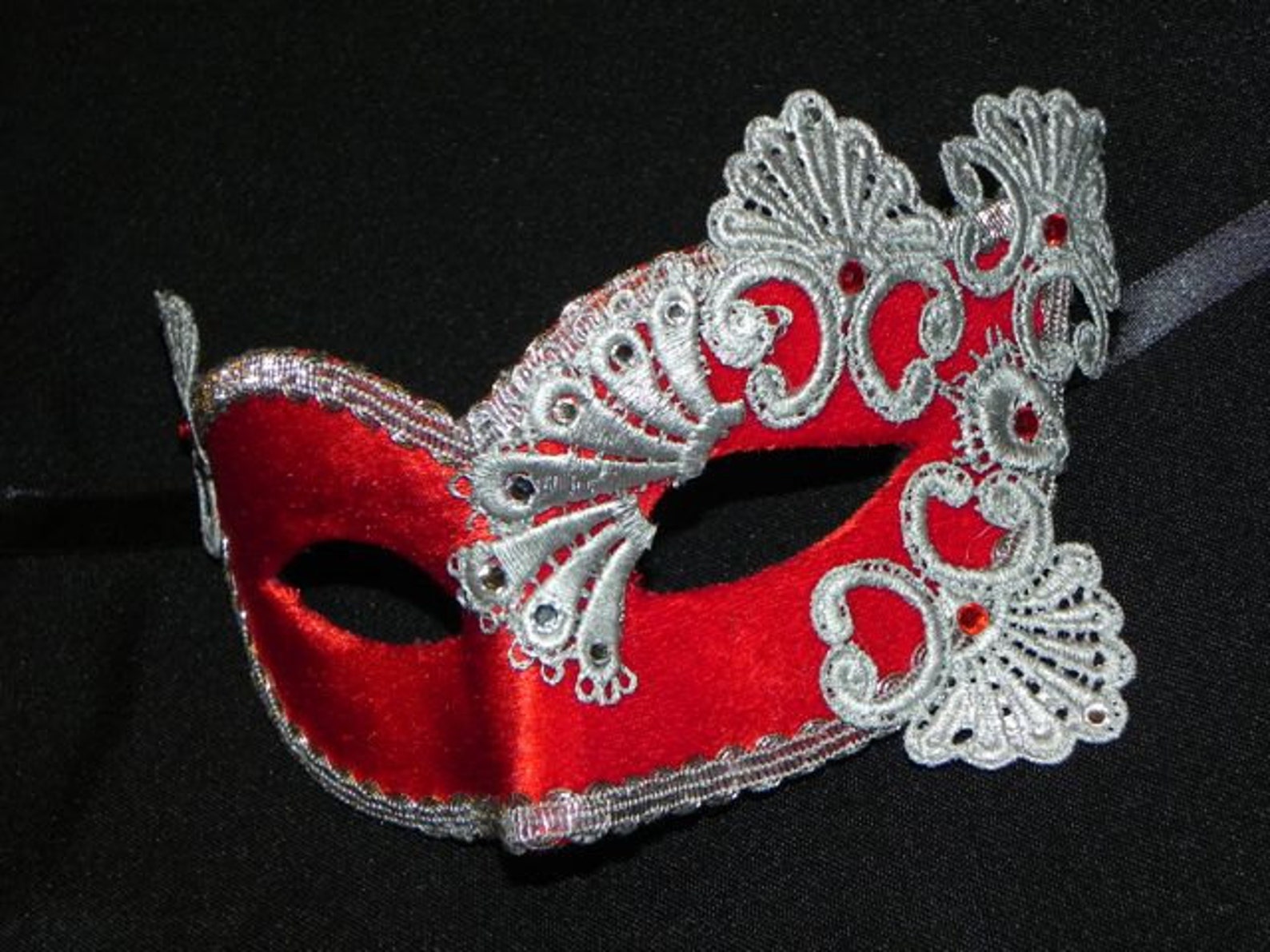 Masquerade Mask in Red and Silver With Velvet and Lace Accents - Etsy