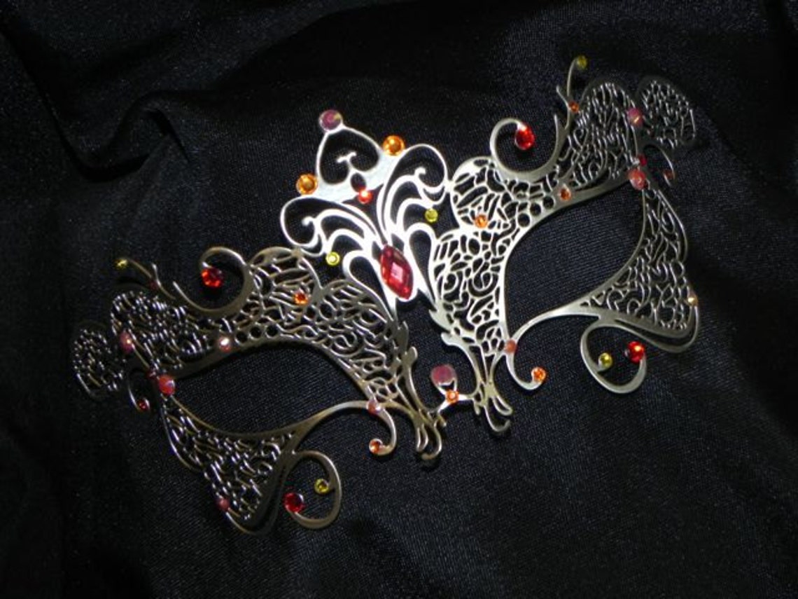Red Orange and Yellow Metal Masquerade Mask | Etsy