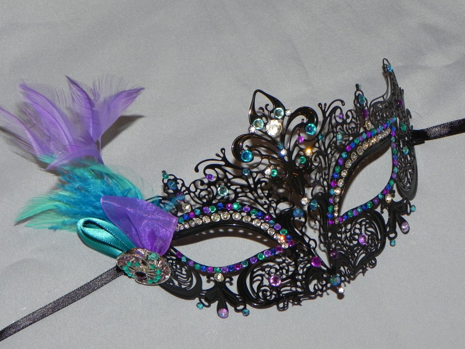 Black Metal Mask With Accents in Purple and Teal | Etsy