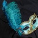 Lace and Feather Masquerade Mask in Shades of Gold and Aqua - Etsy