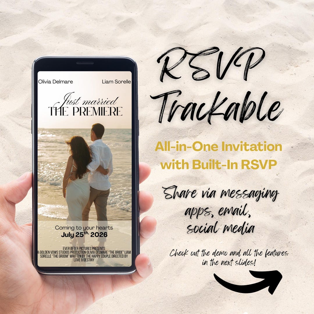 Digital Wedding Invitation Movie Poster | Editable Canva Template With ...