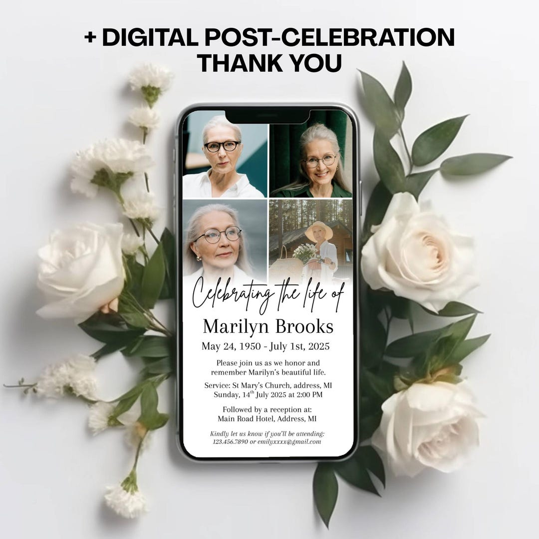 Digital Funeral Invite, DIY Celebration of Life Evite, Editable ...