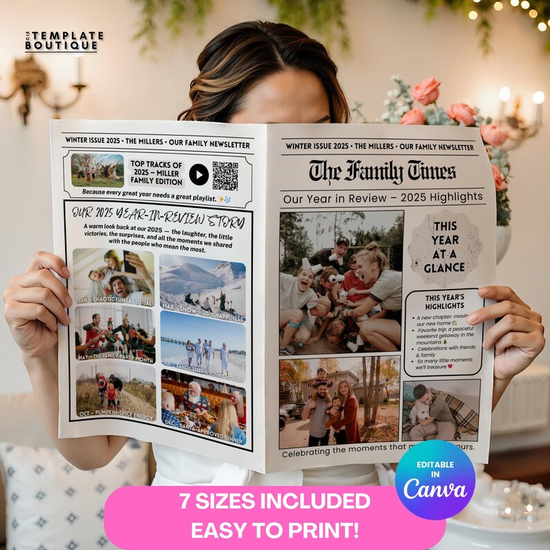 Year Overview Newspaper Template, Family Christmas Newsletter, DIY ...