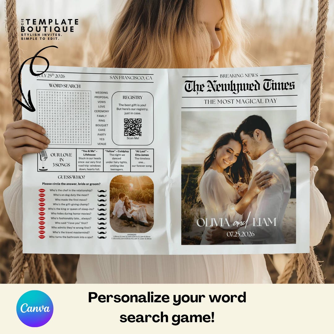 Customizable Wedding Word Search Journal – QR Code Gift Registry, DIY ...