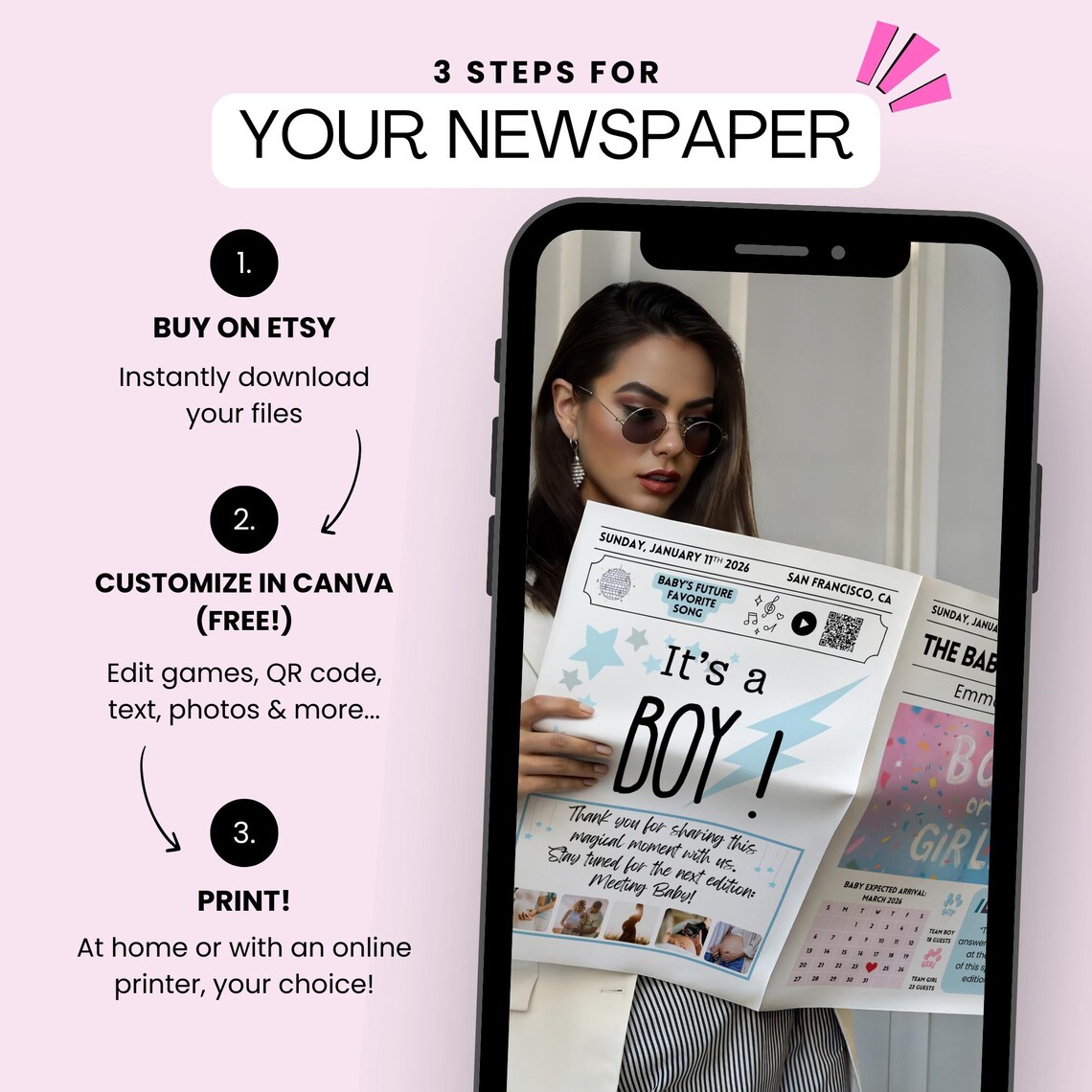 Gender Reveal Newspaper, Editable Canva Baby Newspaper, Custom ...