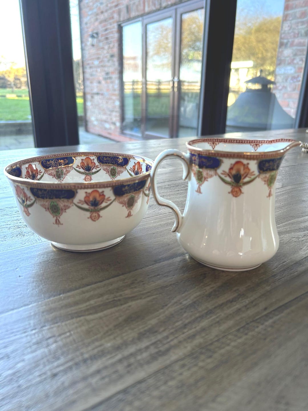 Vintage Eureka Fenton Bone China Milk Jug and Sugar Bowl Hand Painted ...