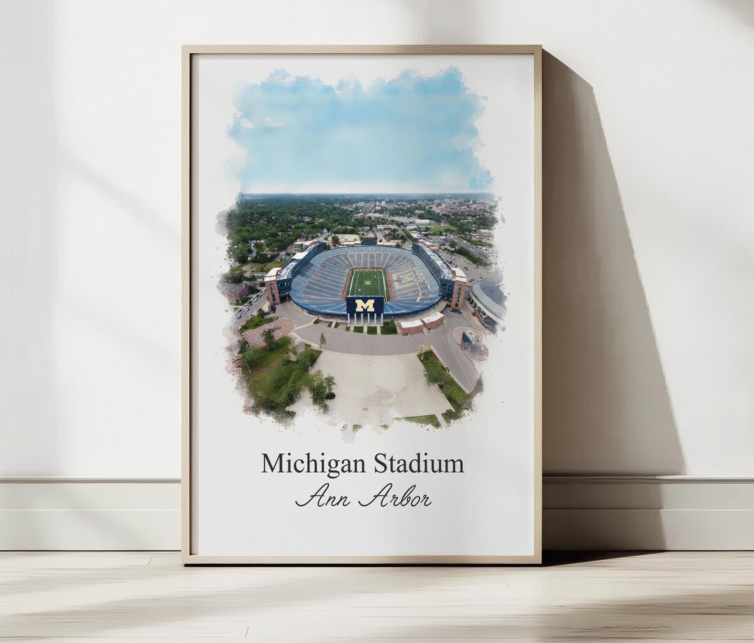 Michigan Stadium Watercolor Art Print, the Big House Poster, Ann Arbor ...