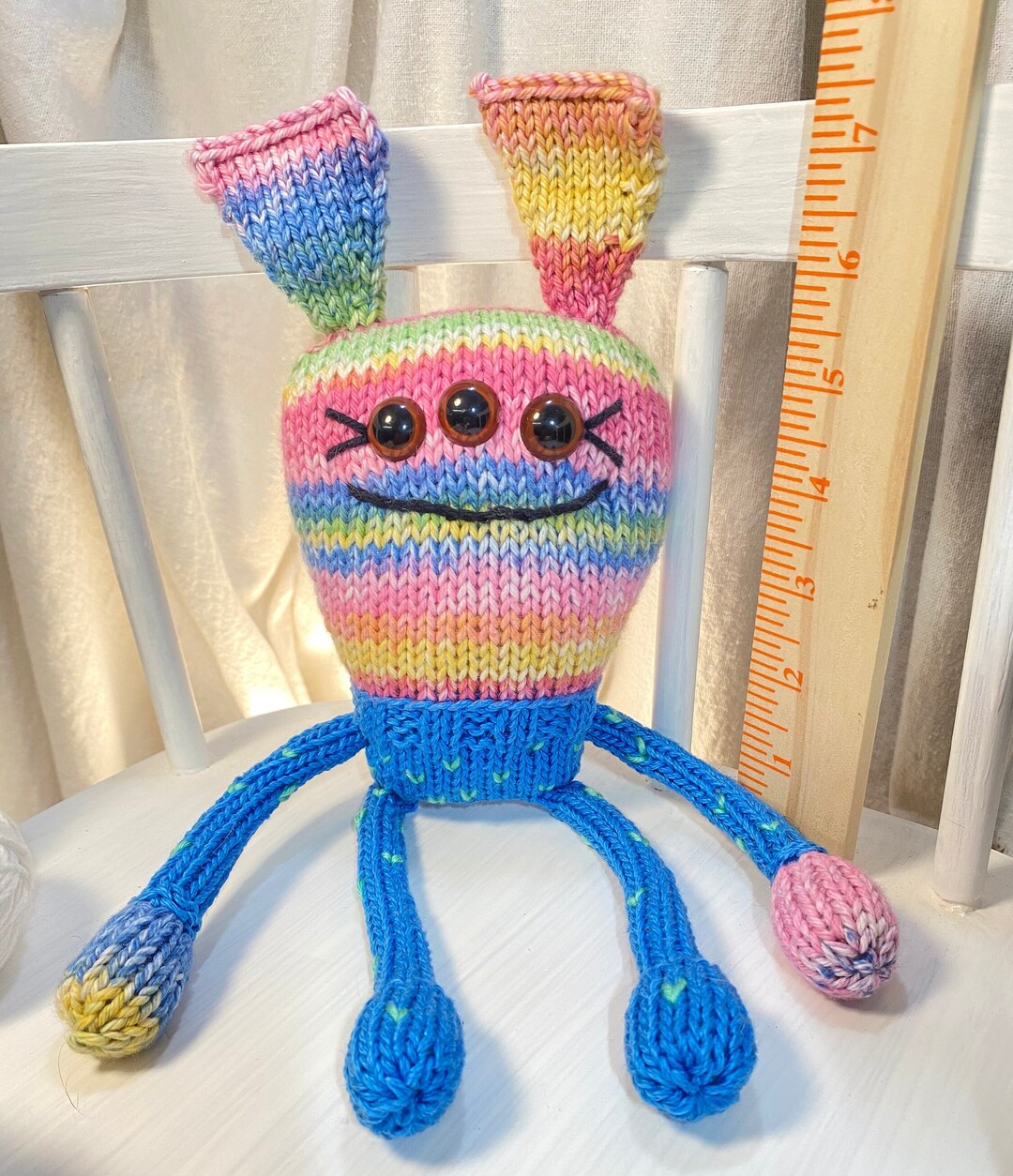 Three Eyed Scrappy Monster Hand Knit Plush Critter Doll Toy FREE ...