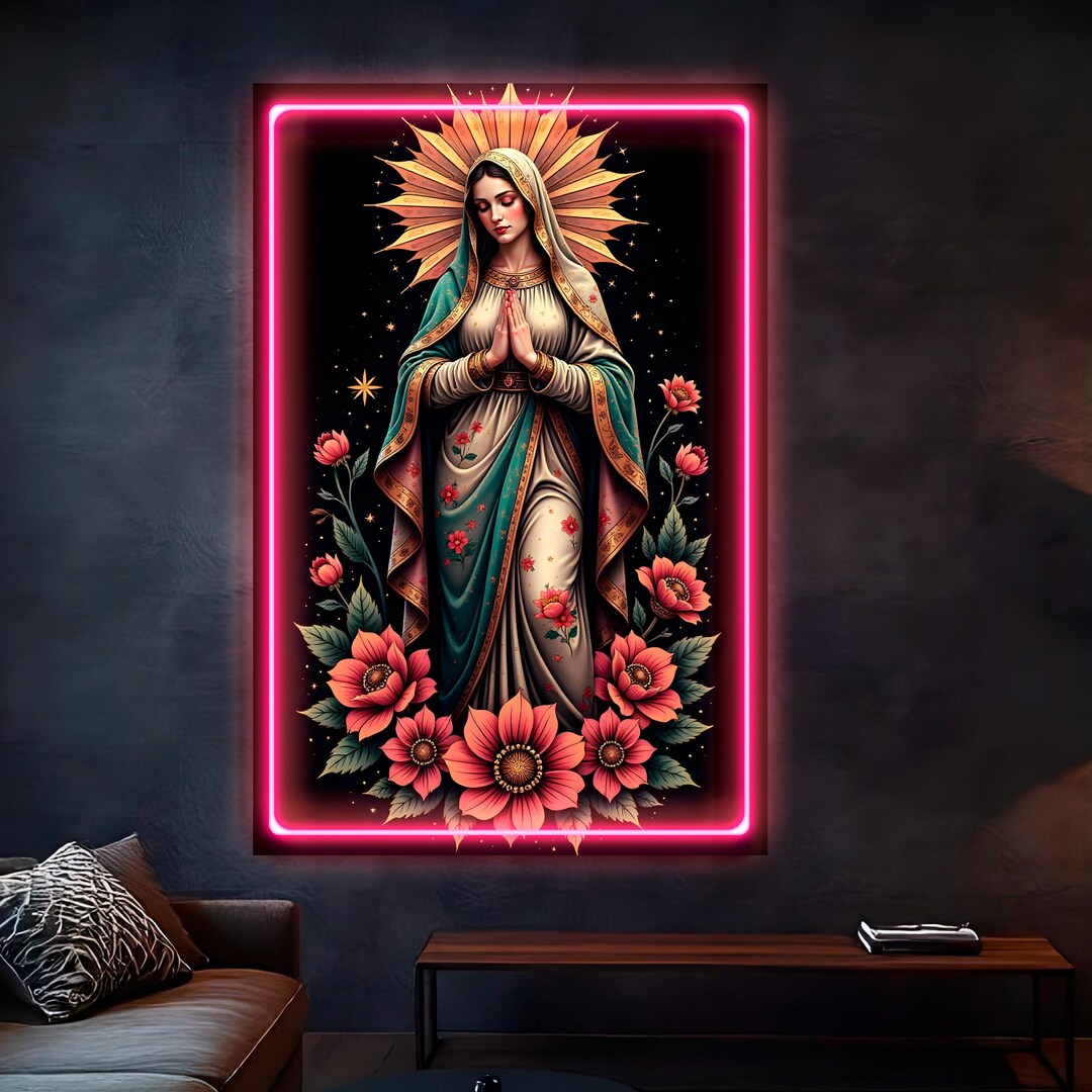Virgin Mary Roses Reproduction Neon Art: Pop Art LED Sign, Ready to ...