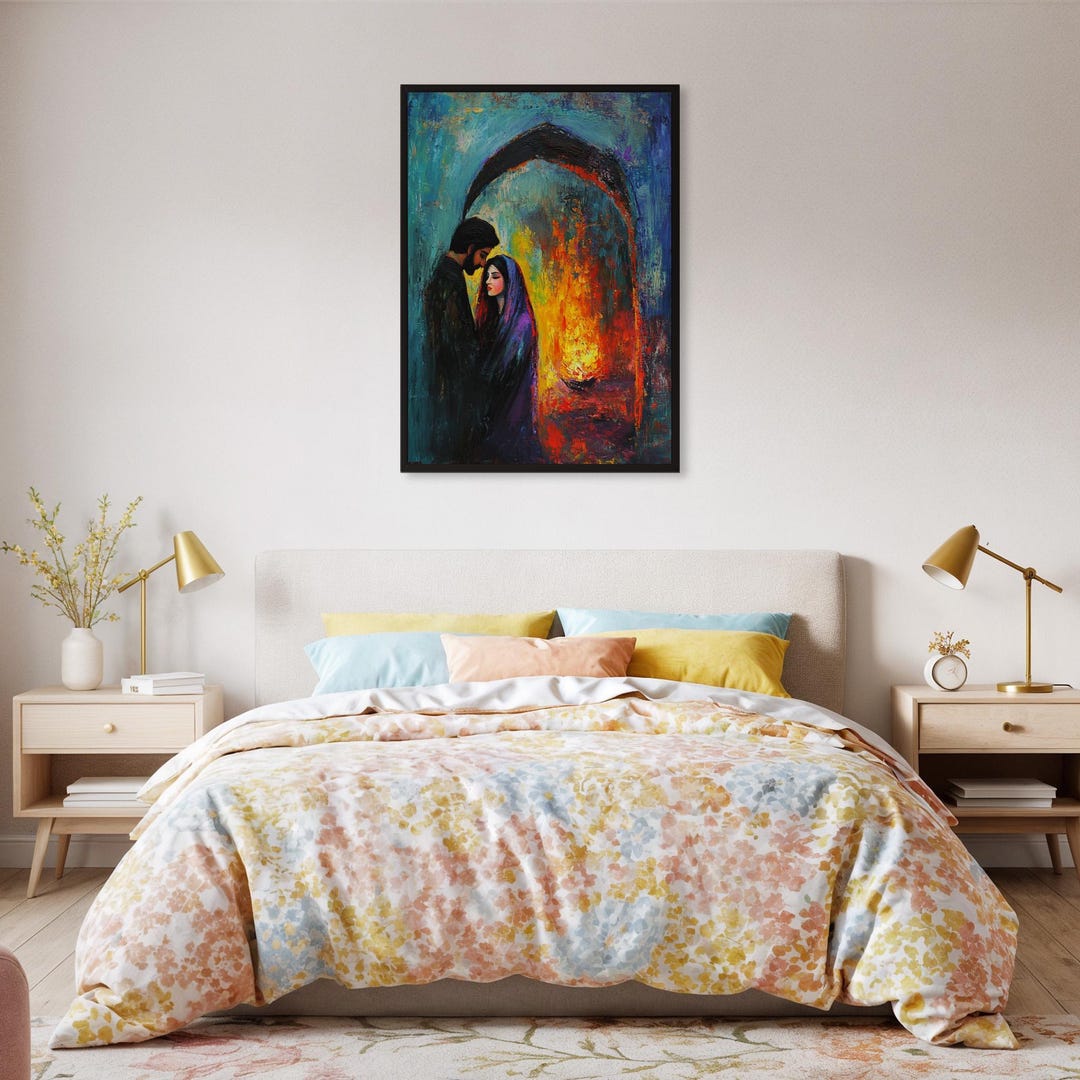 Framed Romantic Couple Wall Art Print, Colorful Passion Painting Poster ...