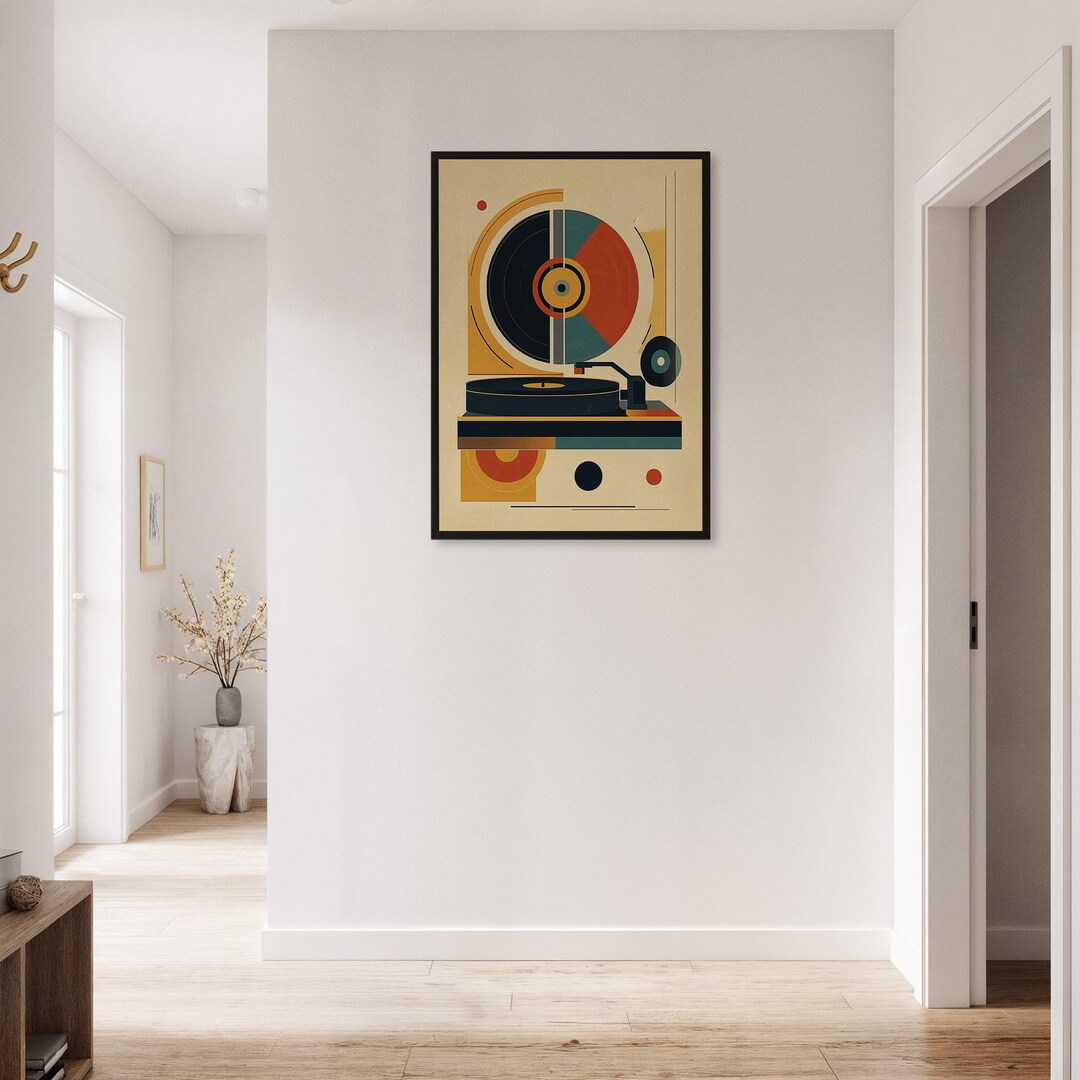 Framed Abstract Gramophone Wall Art Print, Midcentury Vinyl Record ...