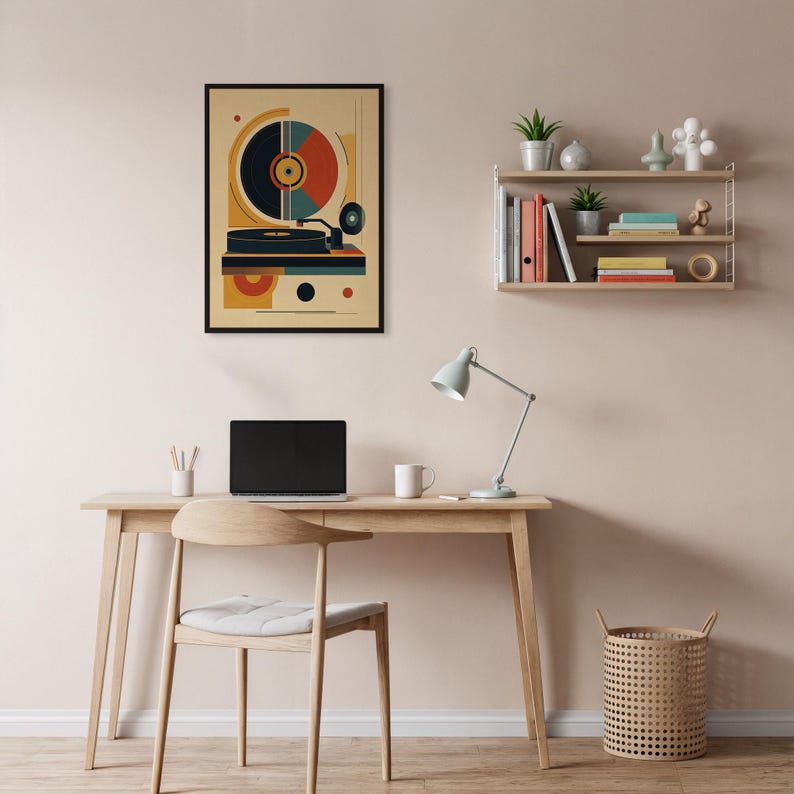 Framed Abstract Gramophone Wall Art Print, Midcentury Vinyl Record ...